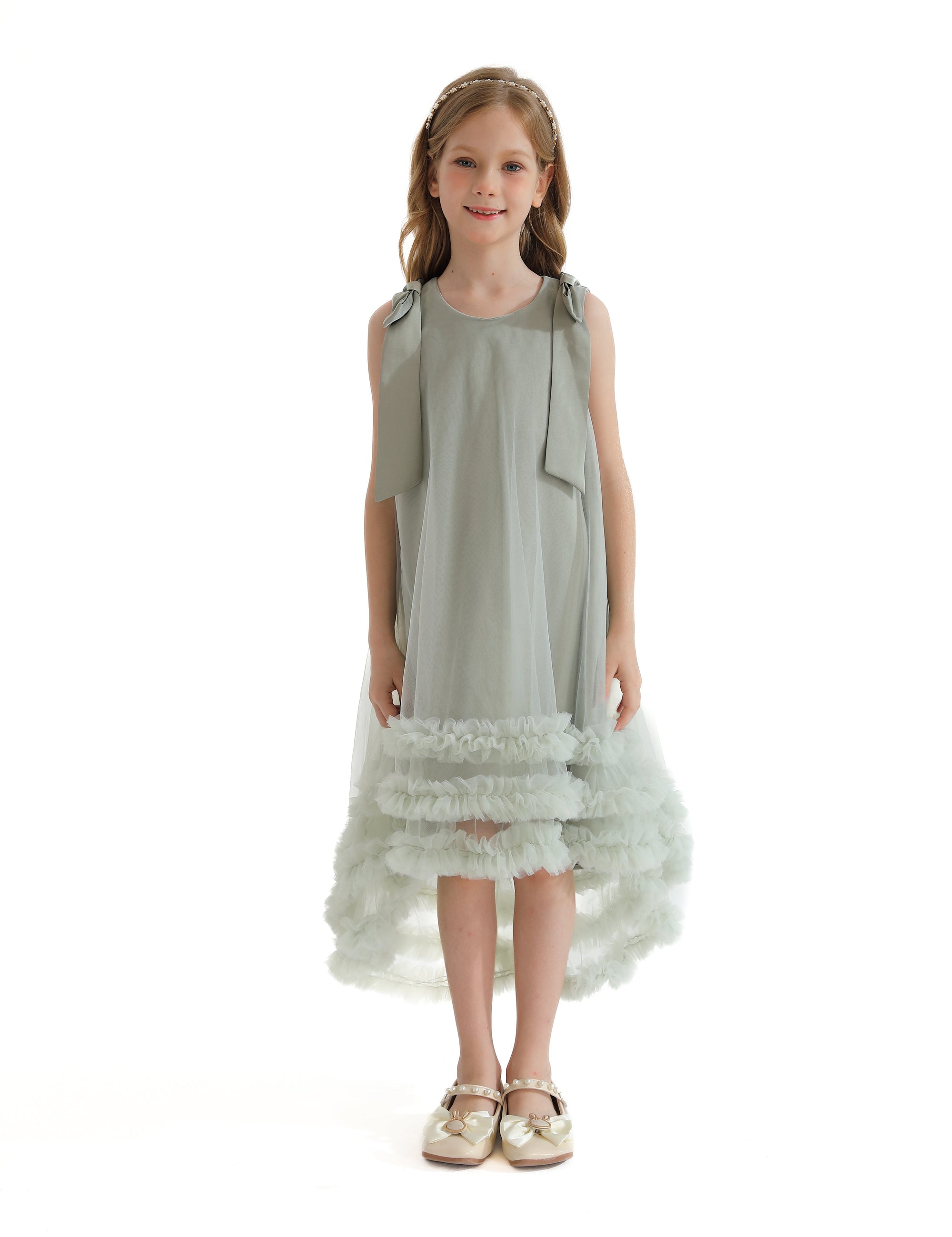 Green Violeta Sleeveless Ruffle Overlay Dress - Tulleen.com