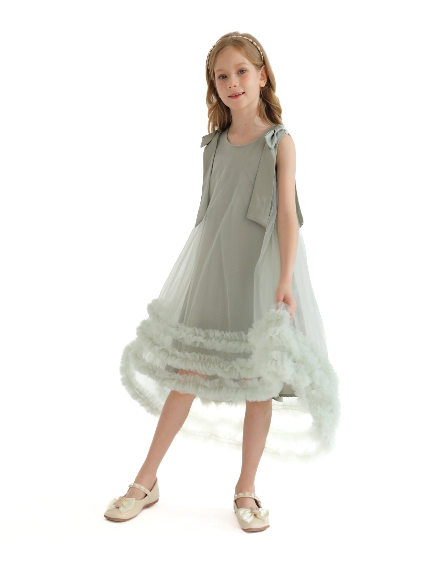 Green Violeta Sleeveless Ruffle Overlay Dress - Tulleen.com